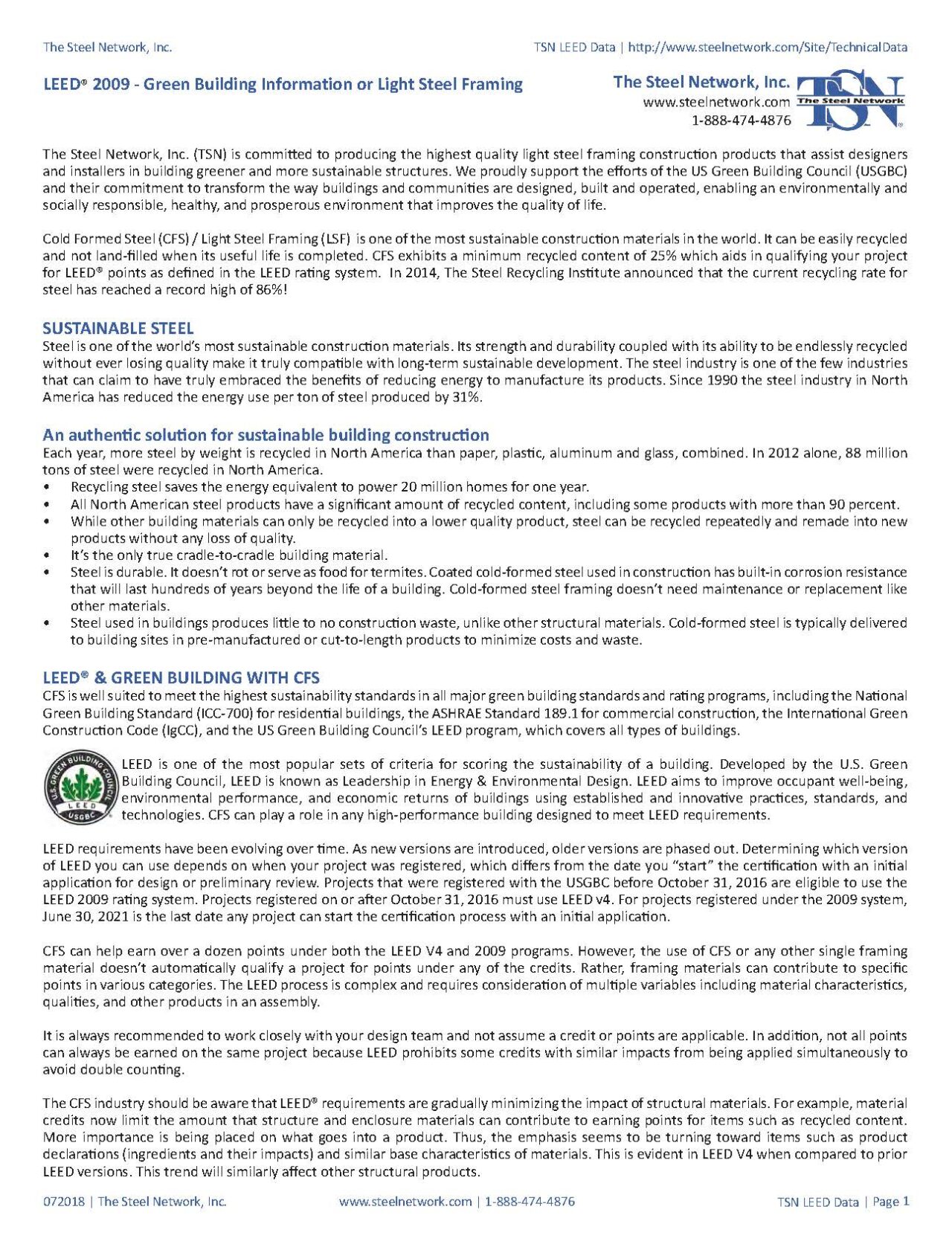 LEED Data for Light Steel Framing -The Steel Network - TSN