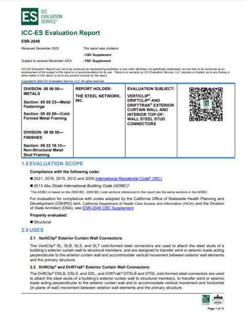 ICC Evaluation Service Reports ICC-ES - The Steel Network - TSN